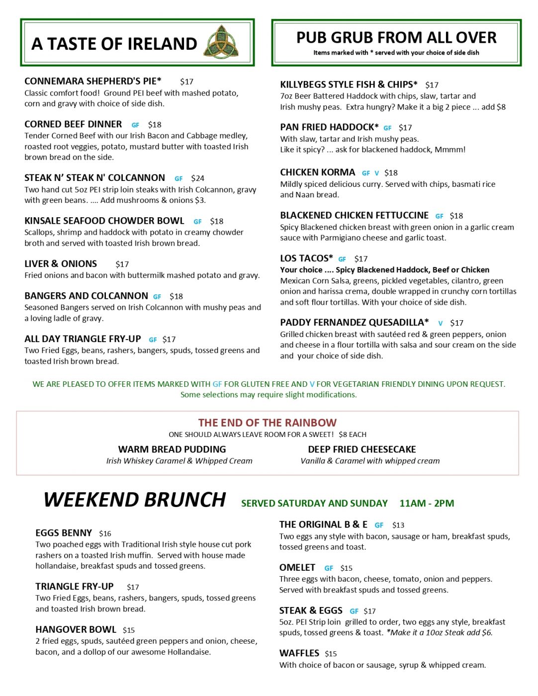 OUR NEW PUB MENU WITH SATURDAY AND SUNDAY BRUNCH 11AM-2PM! CLICK ON ...